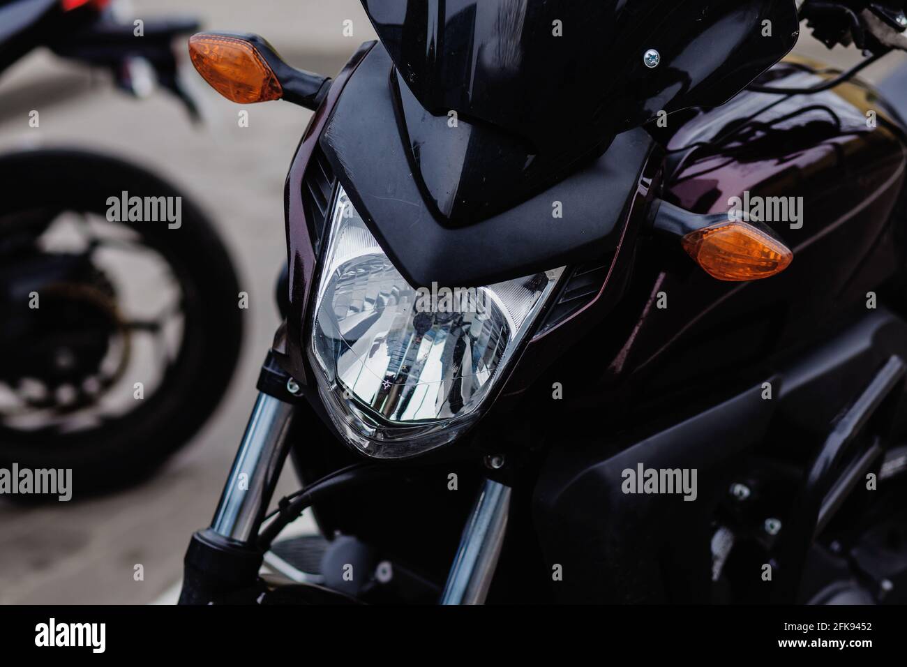 Close up of the front of sport motorcycle. Headlights Stock Photo - Alamy