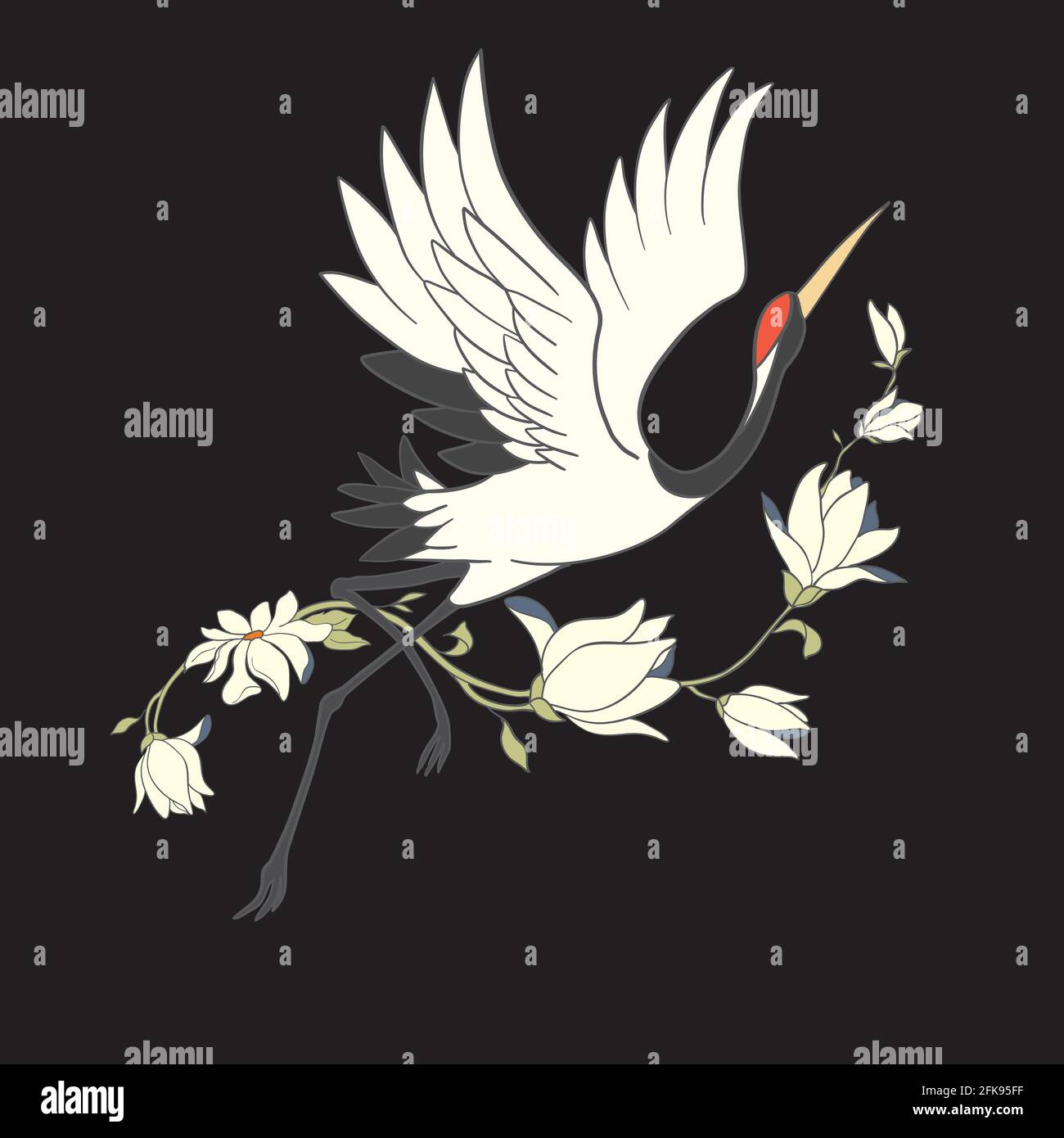 Japanese crane bird isolate on a white background. Vector graphics ...