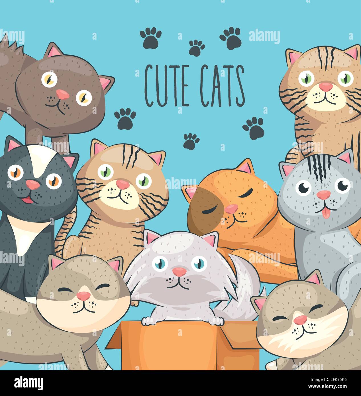 nine cute cats Stock Vector Image & Art - Alamy