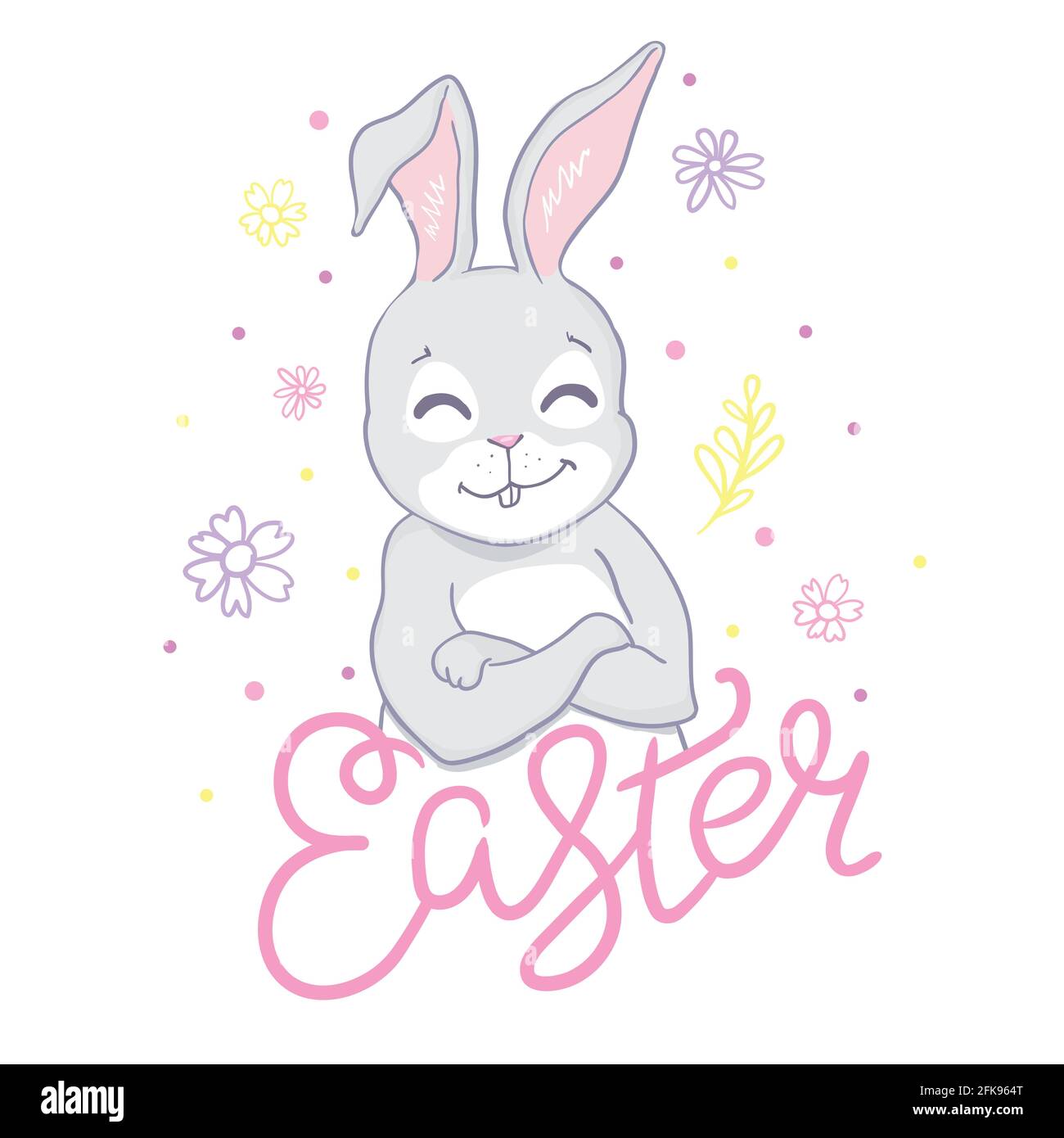 Easter bunny with a handwritten headline "Happy Easter". Vector ...
