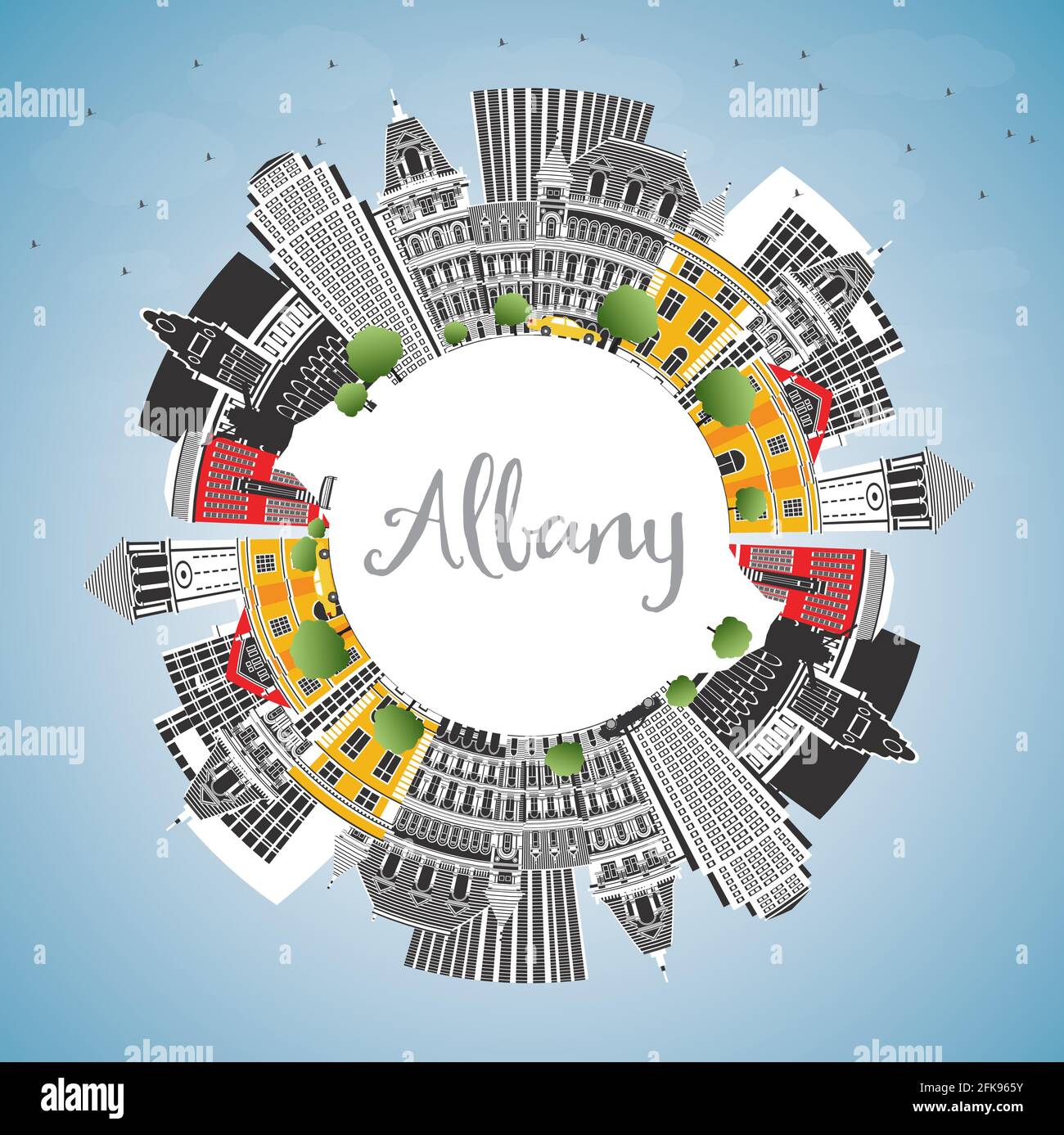 Albany New York City Skyline with Color Buildings, Blue Sky and Copy ...