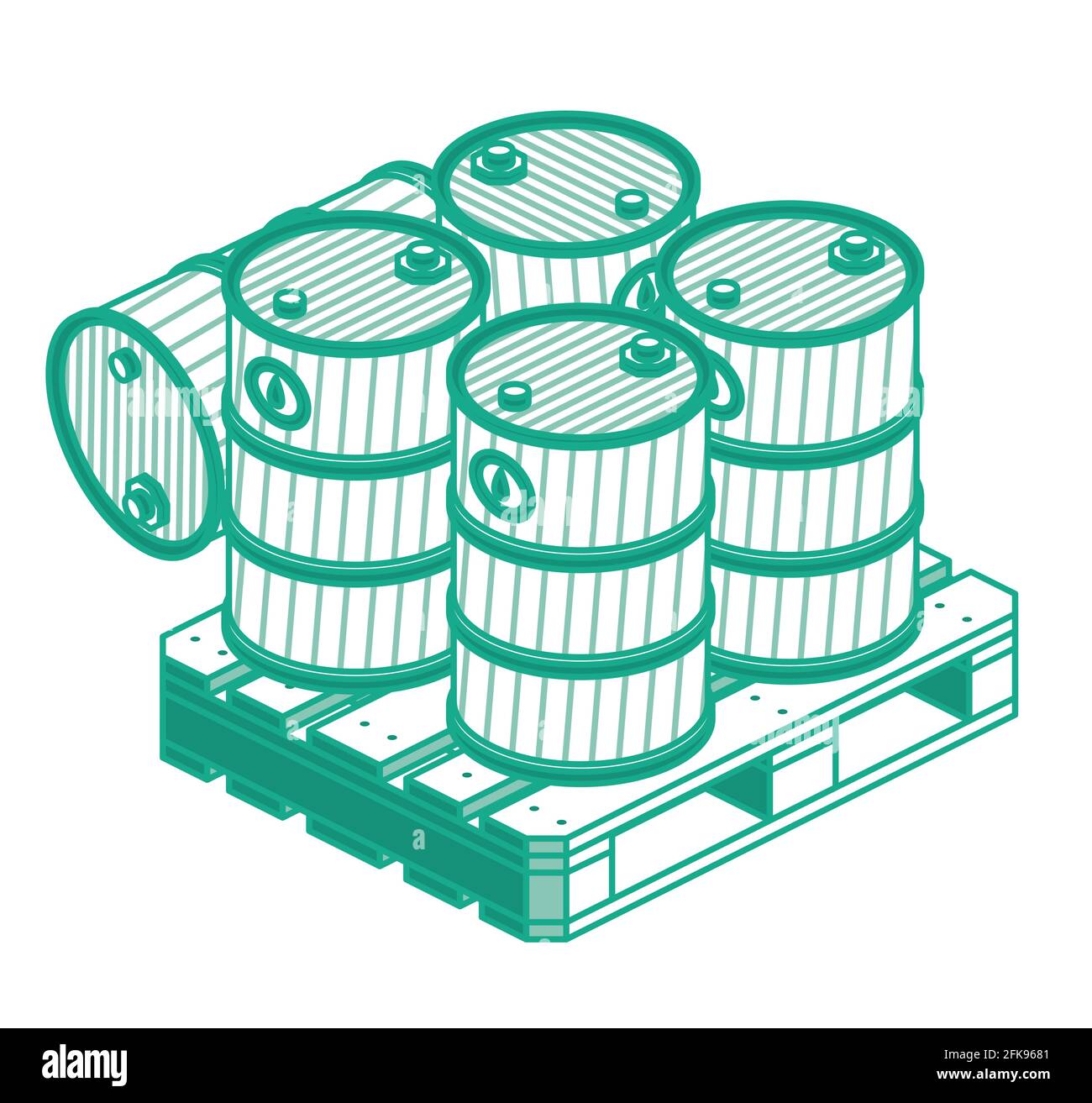 Isometric Outline Oil Barrels On Wooden Pallet. Vector Illustration ...