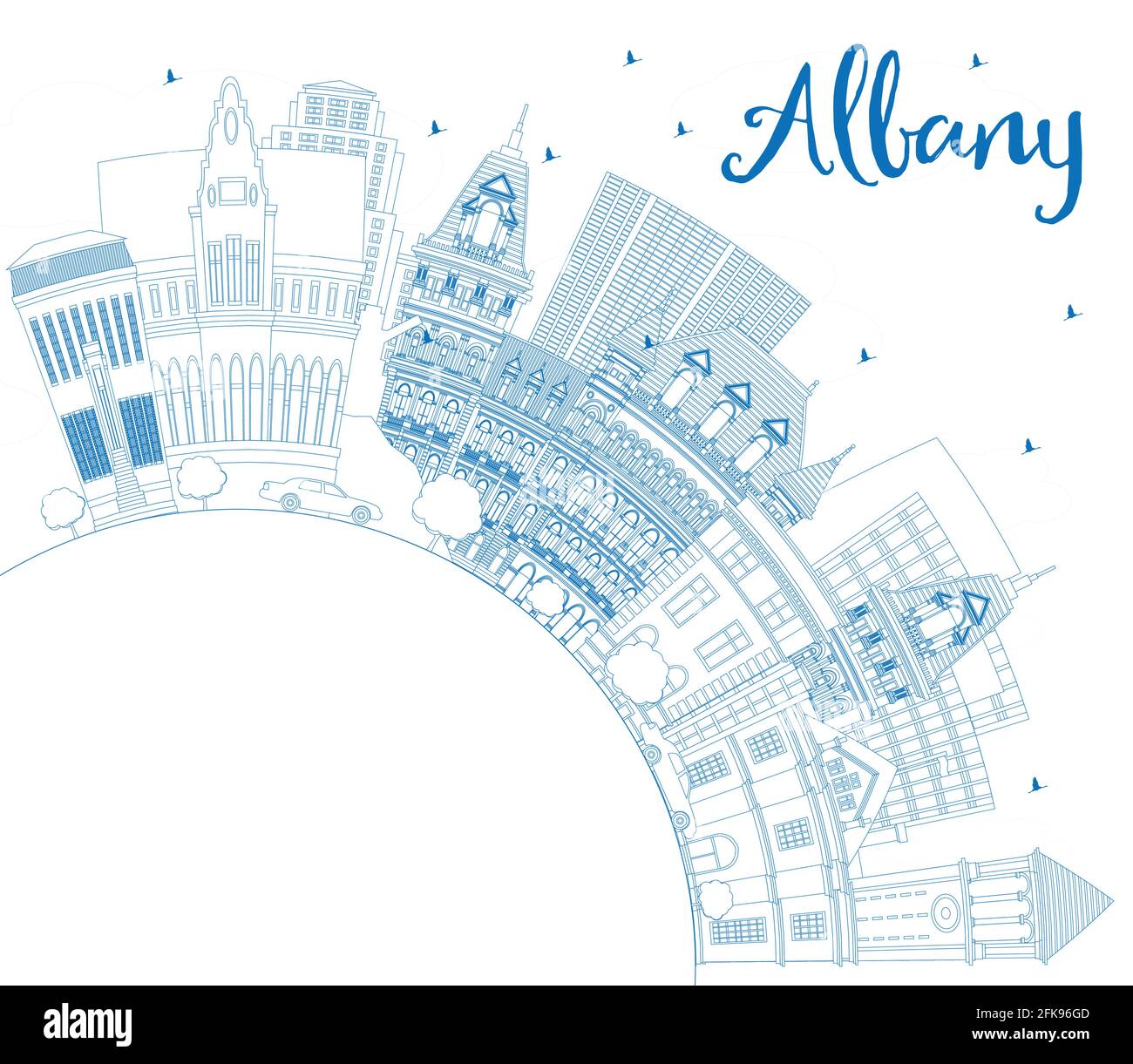 Outline Albany New York City Skyline with Blue Buildings and Copy Space ...