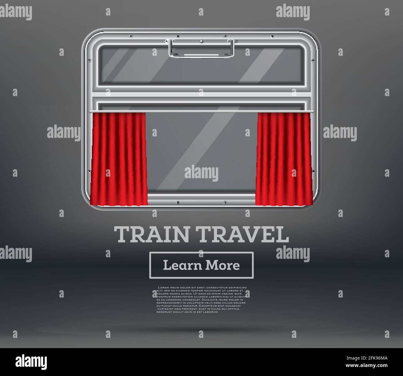 Train Window with Red Curtain. Window with Handle. Train Travel. Vector ...