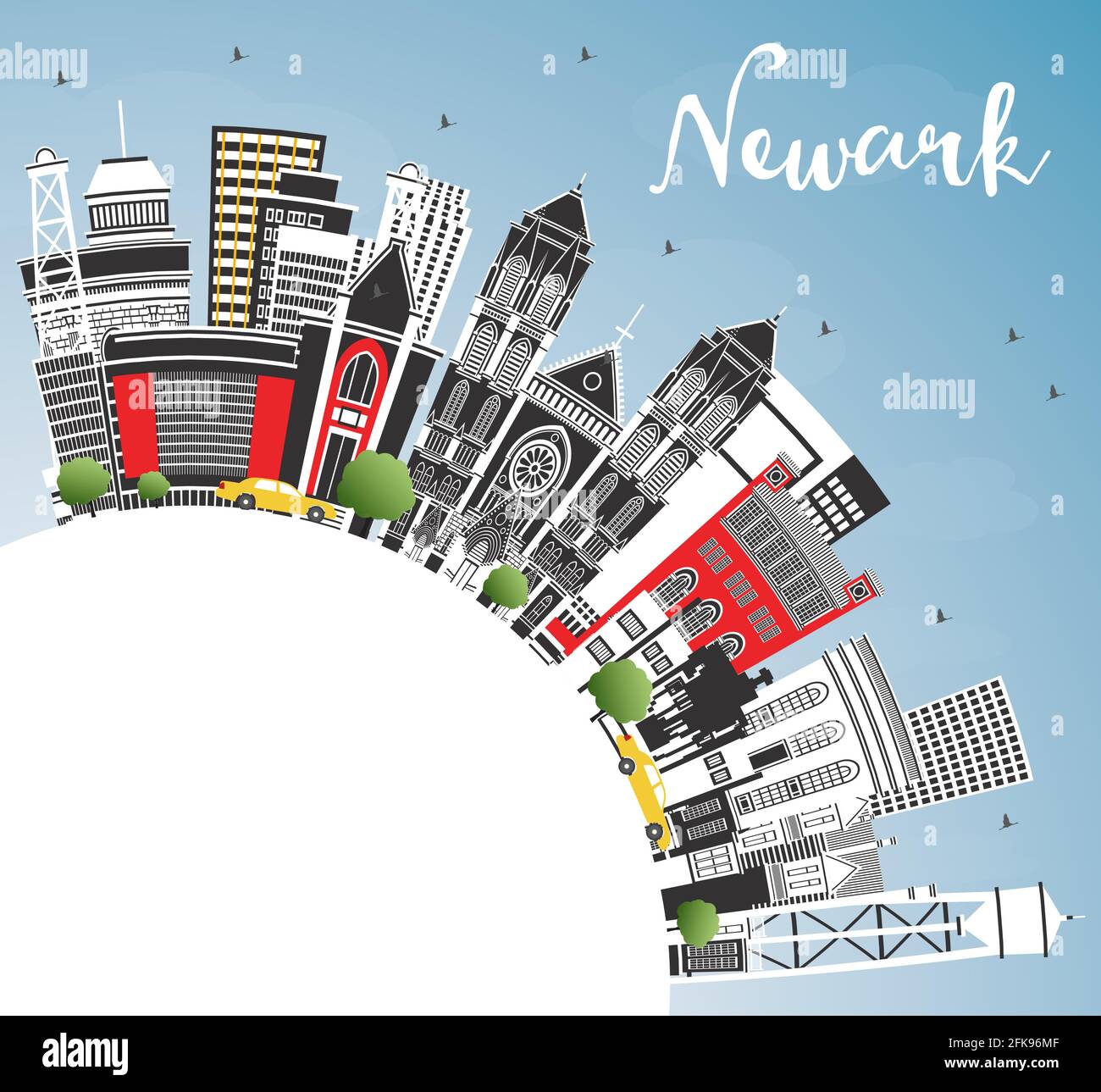 Newark New Jersey City Skyline with Color Buildings, Blue Sky and Copy ...