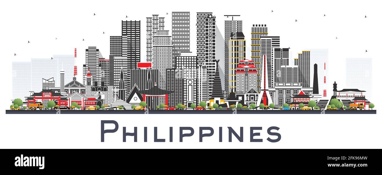 Philippines City Skyline with Gray Buildings Isolated on White. Vector ...