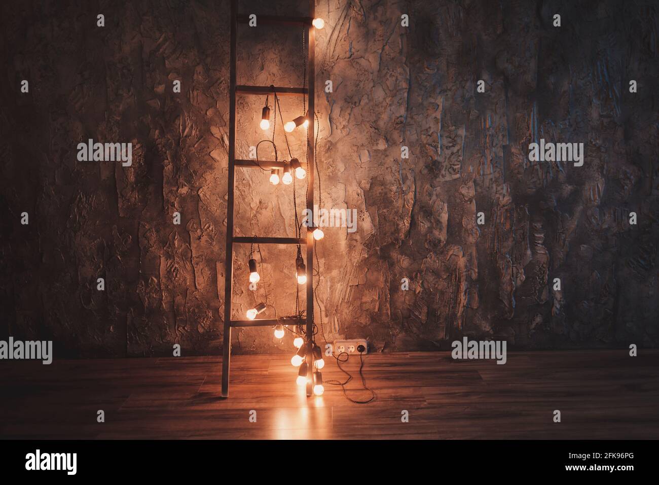 Loft interior. Vintage light source lamps. Background photo with copy ...