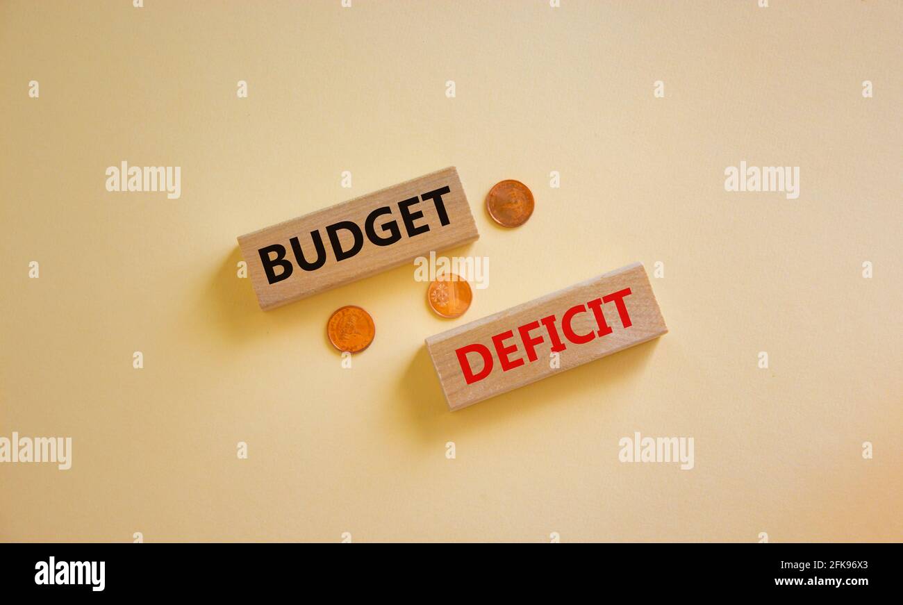 Budget deficit symbol. Concept words 'budget deficit' on blocks on a ...