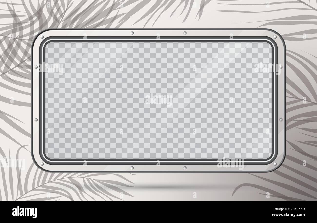 Train Window with Checkered Copy Space and Shadow from Palm Leaves ...