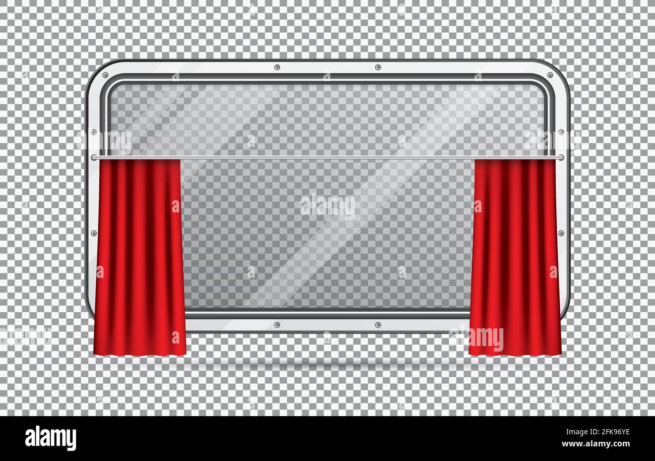 Train Window with Red Curtain Isolated on Checkered Background ...