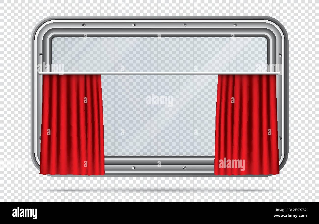 Train Window with Red Curtain on Checkered Background. Realistic View ...