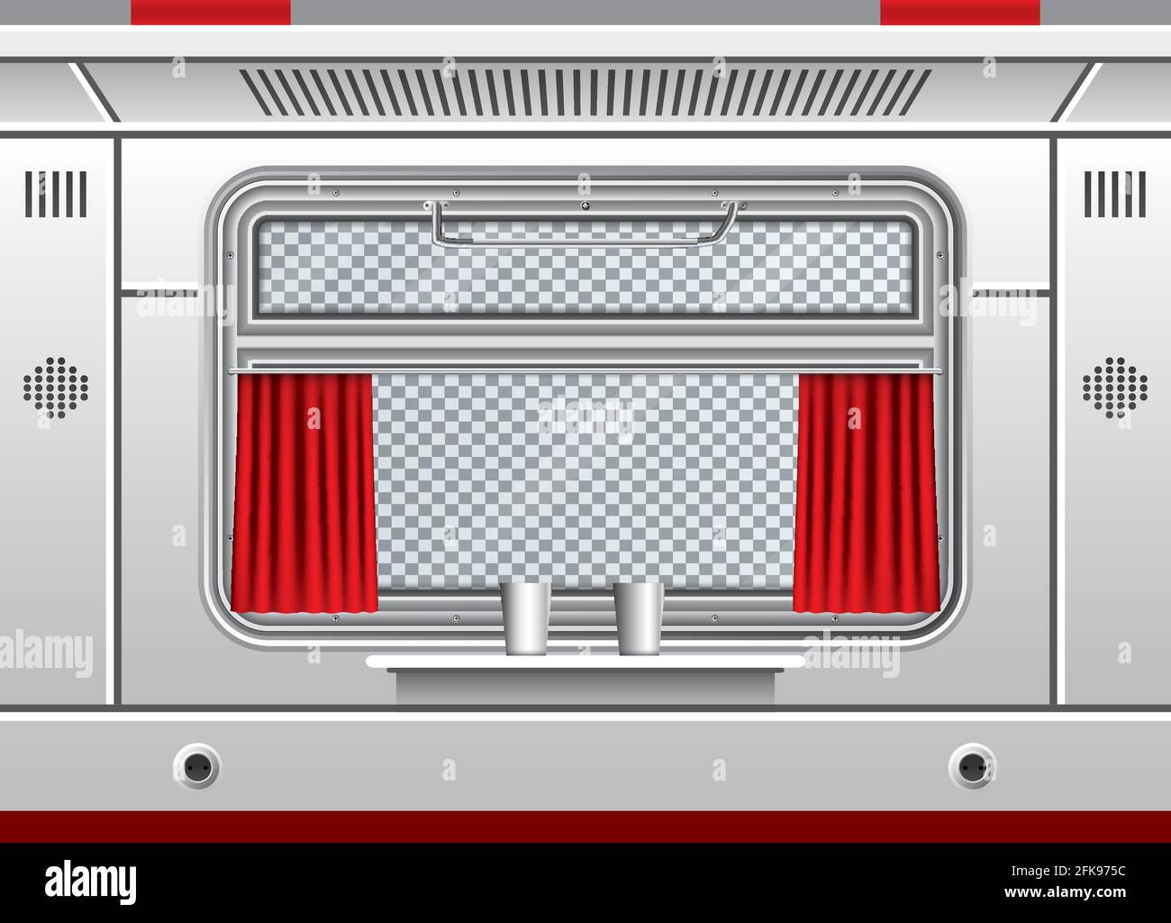 Train Wagon Interior with Window and Red Curtain. Train Travel ...