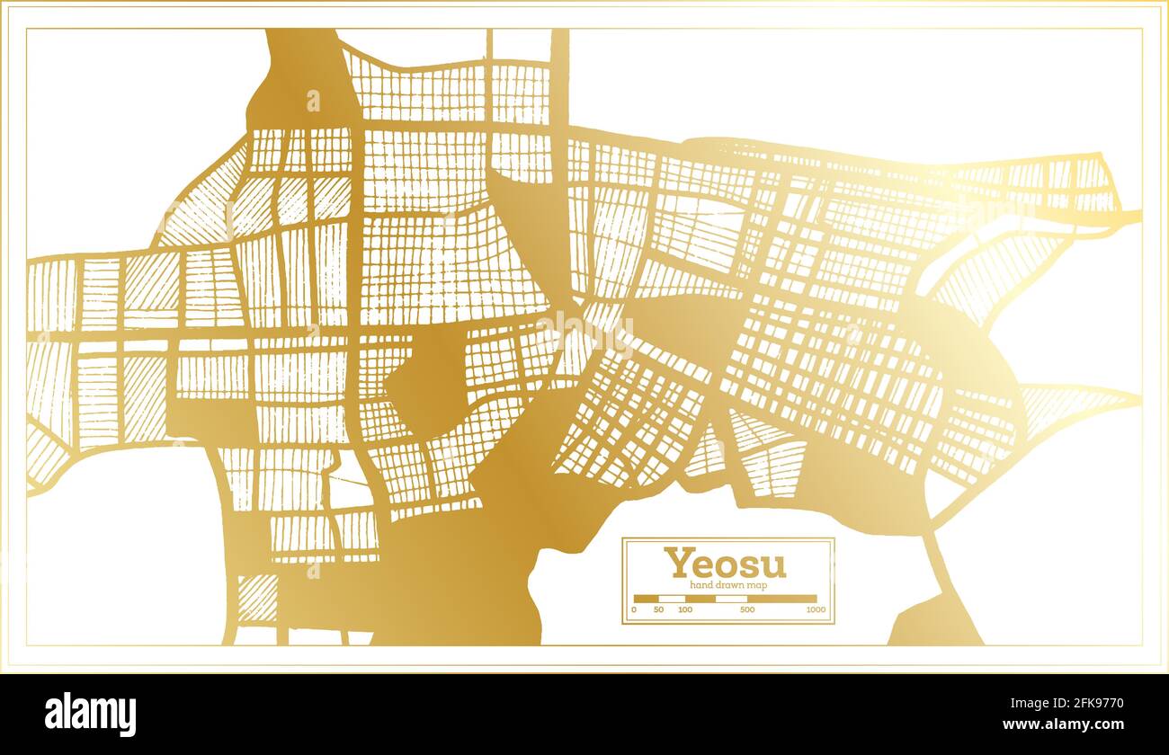 Yeosu South Korea City Map in Retro Style in Golden Color. Outline Map ...