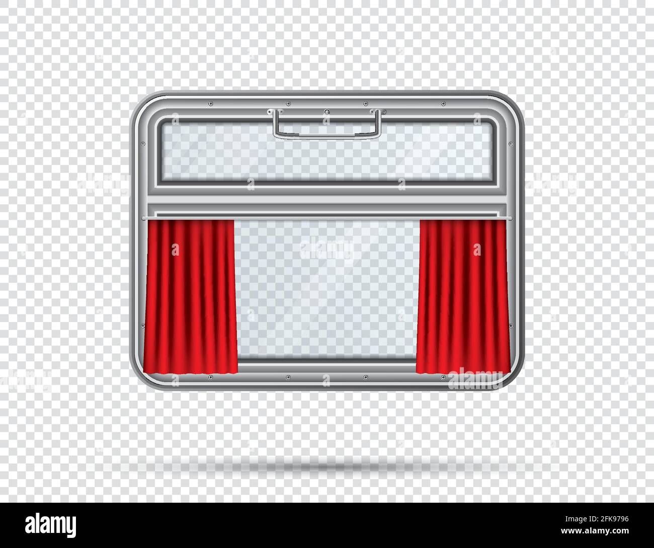 Train Window with Red Curtain on Checkered Background. Window with ...