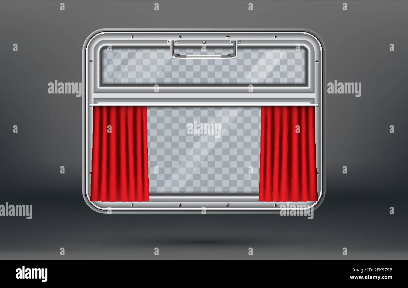 Train Window with Red Curtain and Copy Space. Window with Handle ...