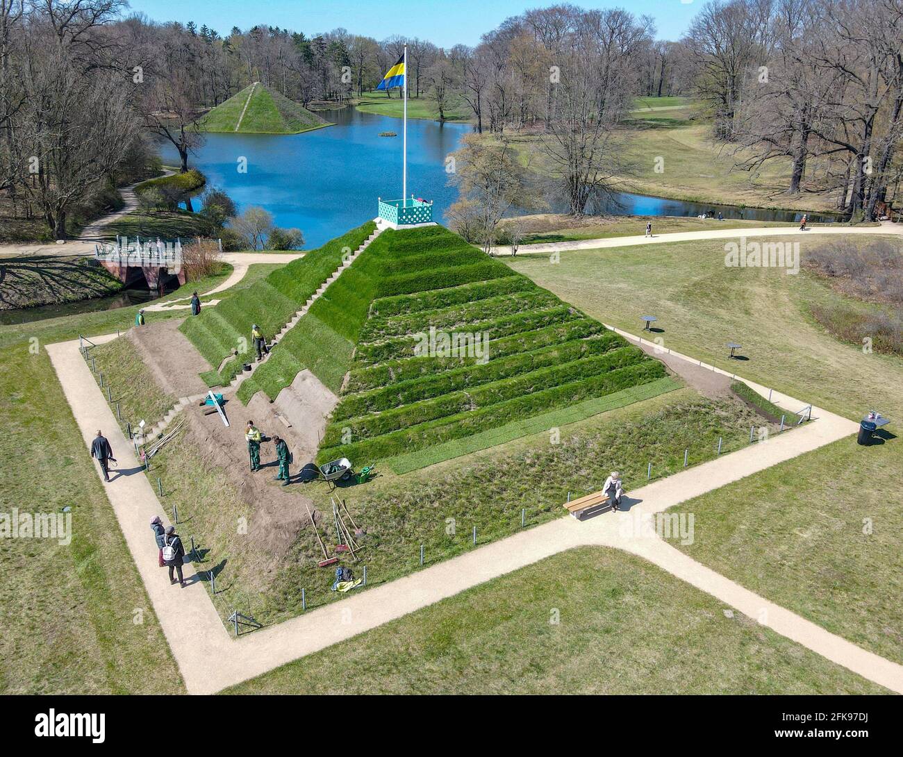 Cottbus, Germany. 27th Apr, 2021. The land pyramid in Branitz Park. For ...