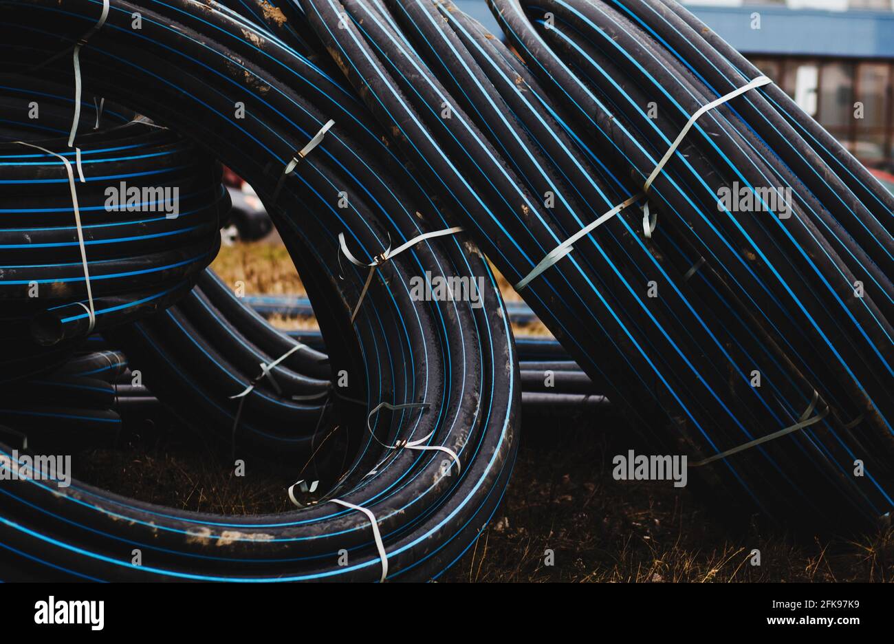 Electrical cable, energy and technology equipment on construction site ...