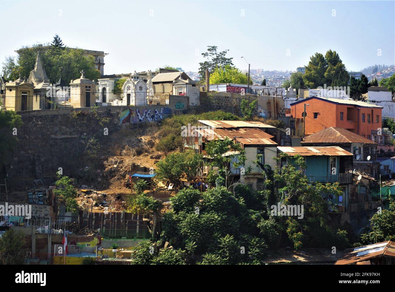 Valley with Cemetery view, Cerro Concepcion, Valparaiso, Chile, South ...