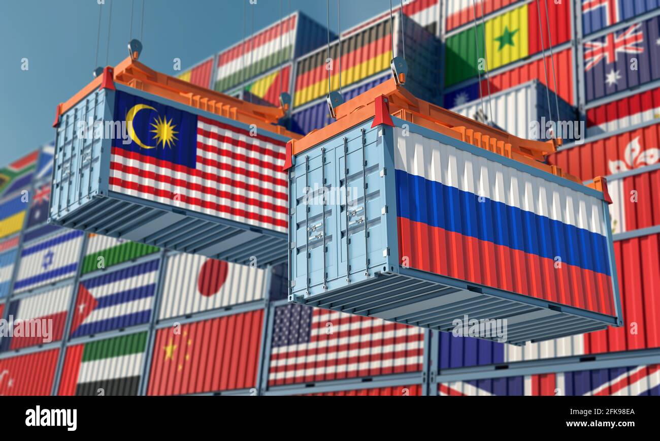 Freight containers with Malaysia and Russia national flags. 3D Rendering Stock Photo - Alamy
