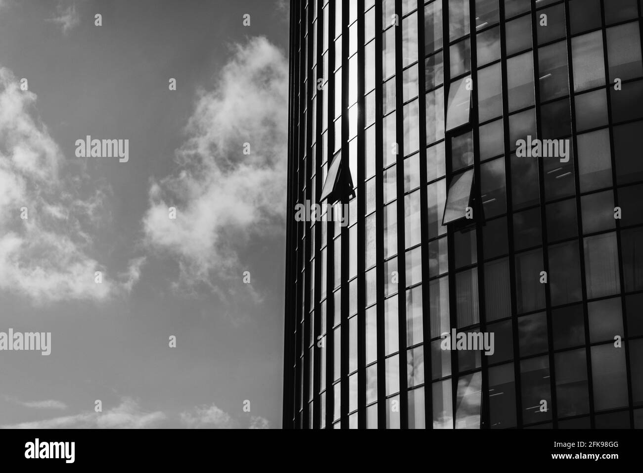 Skyscraper with glass facade. Concepts of economics, financial ...