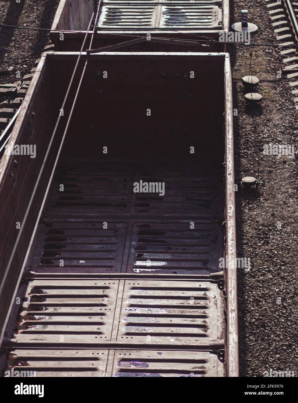 Railway station with empty freight trains, Cargo transport Stock Photo ...