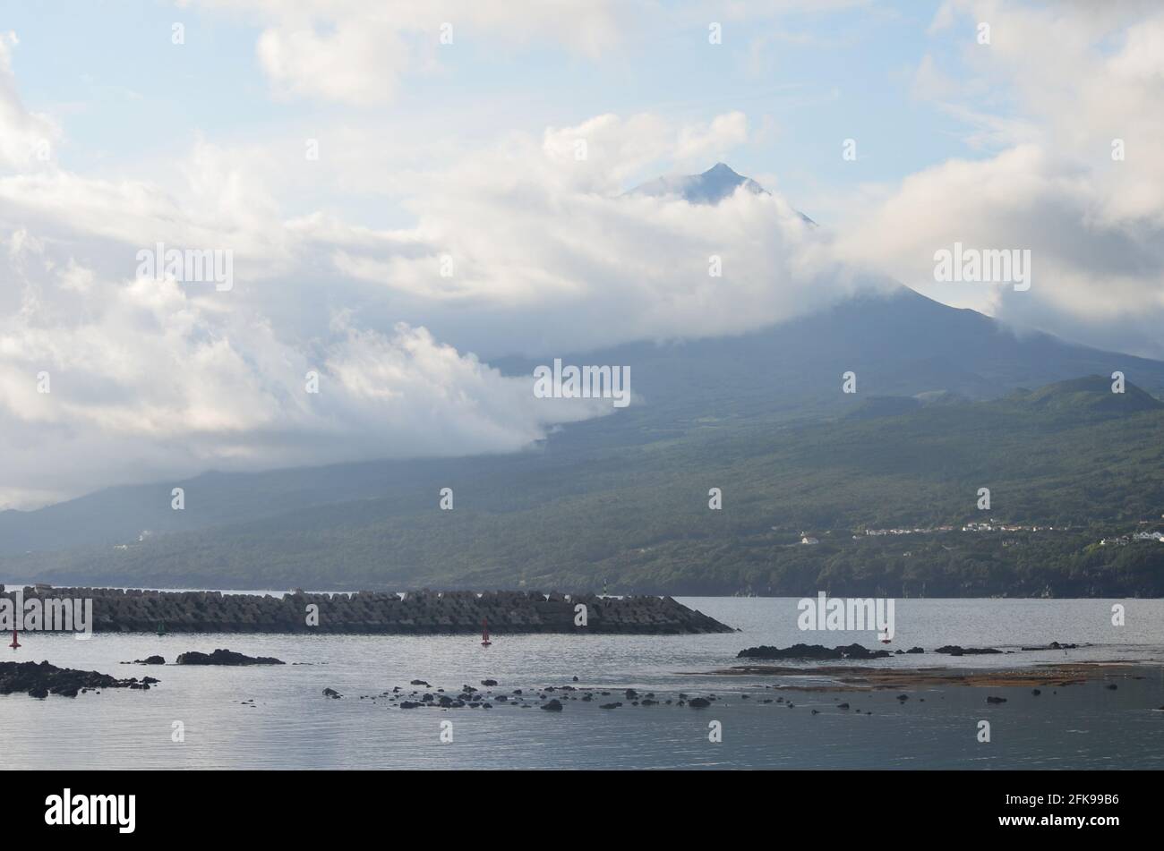 The impressive silhouette of Pico volcano (Azores archipelago, Portugal ...