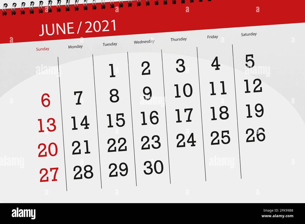 Calendar planner for the month june 2021, deadline day Stock Photo - Alamy