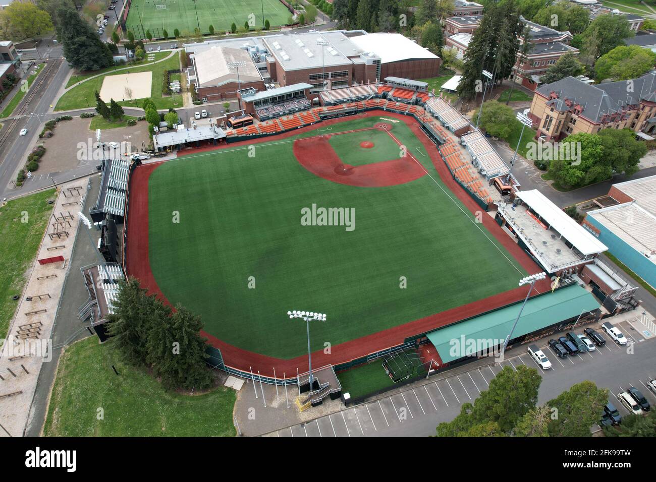 An aerial view of Goss Stadium at Coleman Field on the campus of Oregon ...