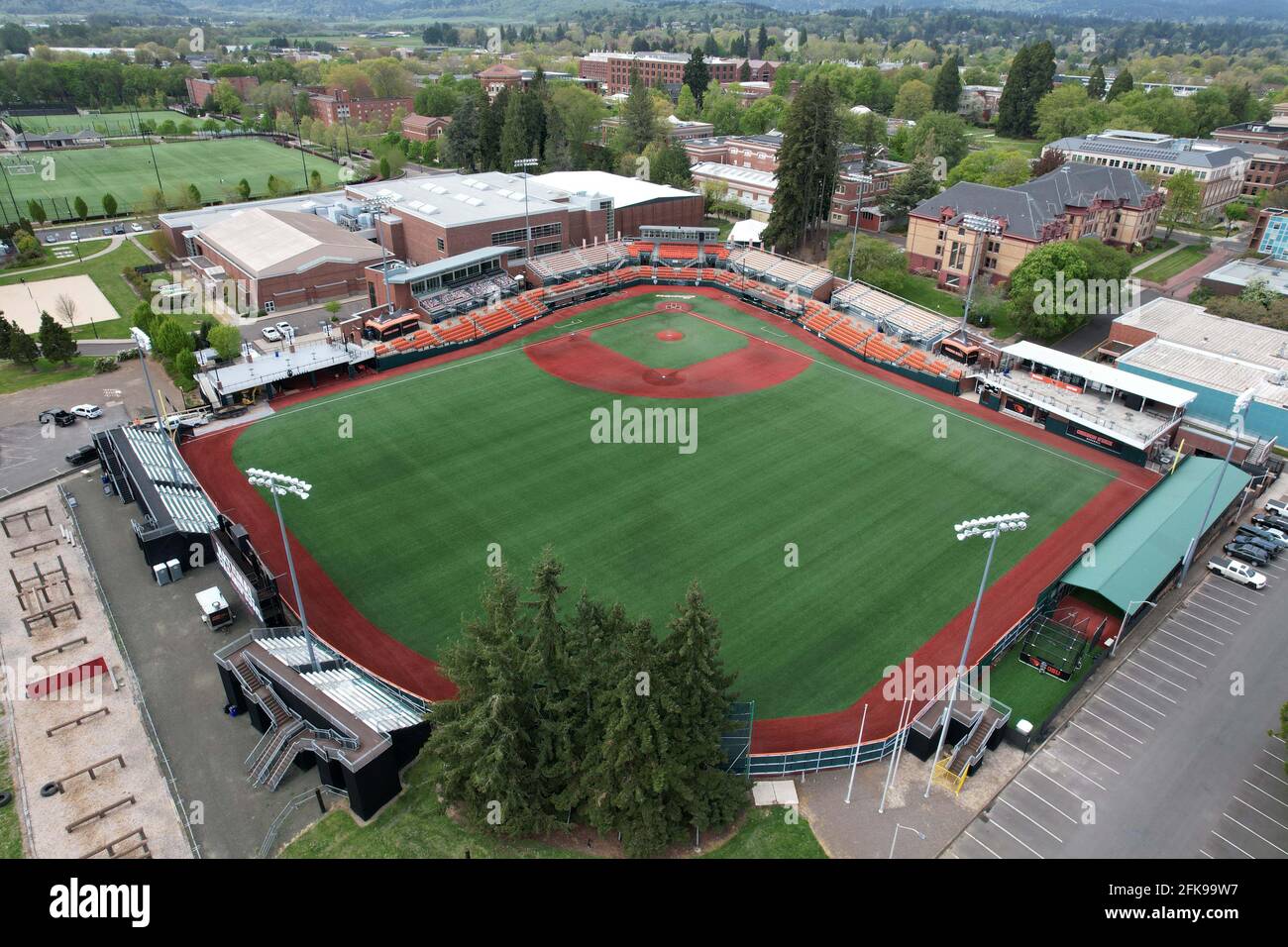 An aerial view of Goss Stadium at Coleman Field on the campus of Oregon ...