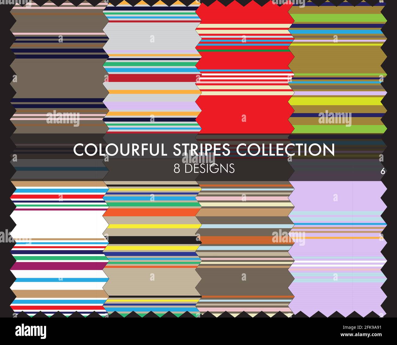 Colourful striped seamless pattern collection includes 8 design ...