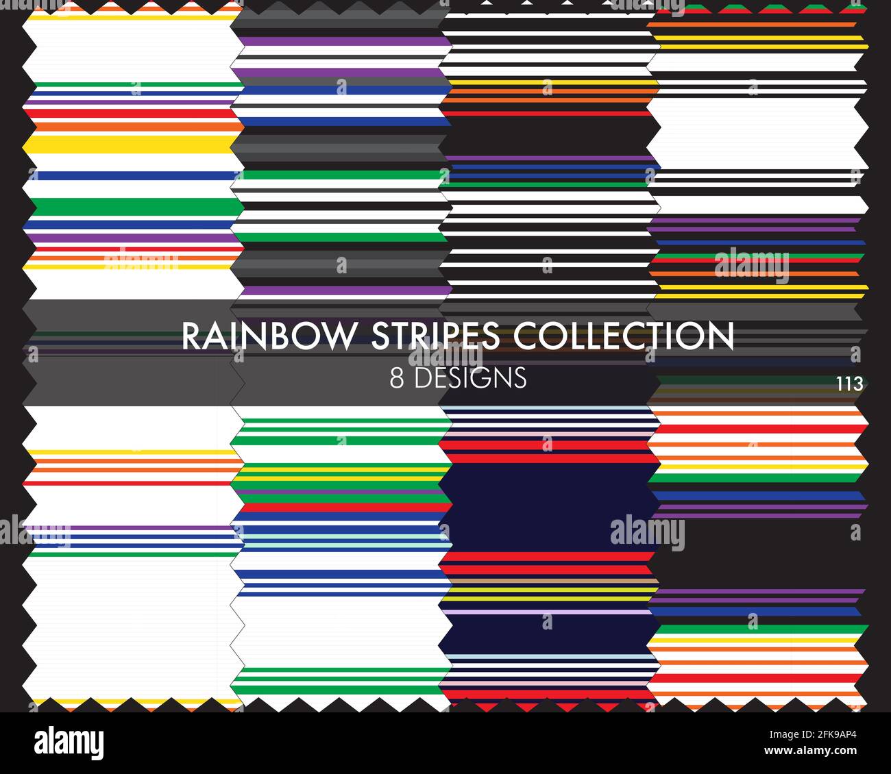 Rainbow striped seamless pattern collection includes 8 design swatches ...
