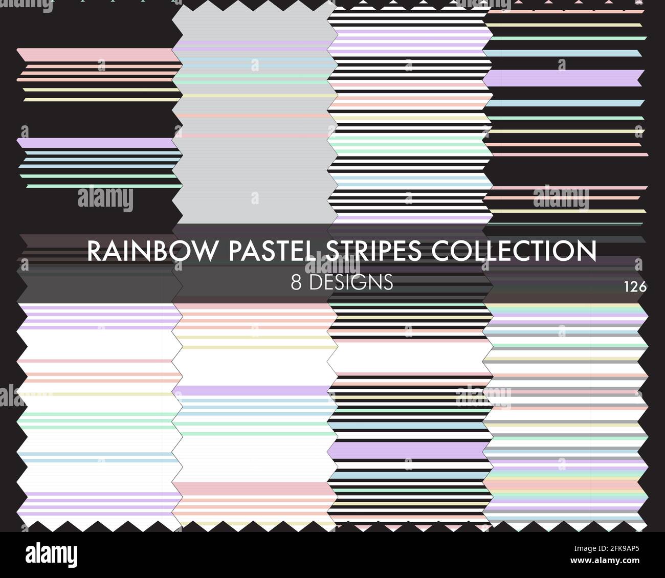 Rainbow striped seamless pattern collection includes 8 design swatches ...
