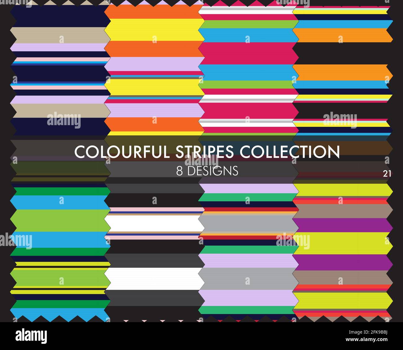 Colourful striped seamless pattern collection includes 8 design ...