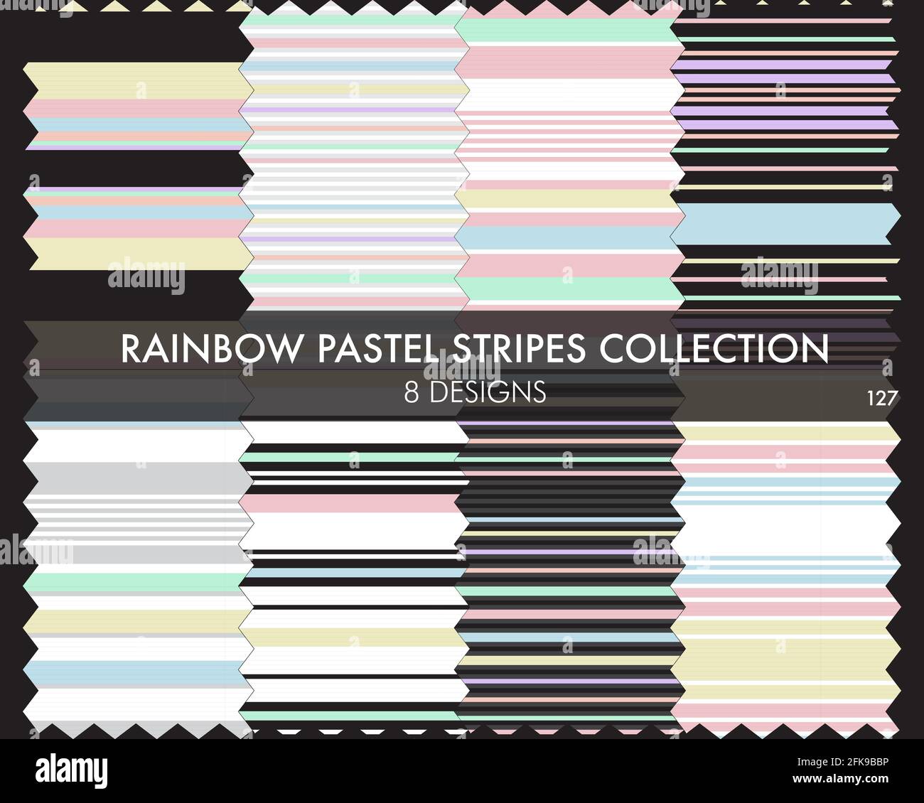 Rainbow striped seamless pattern collection includes 8 design swatches ...