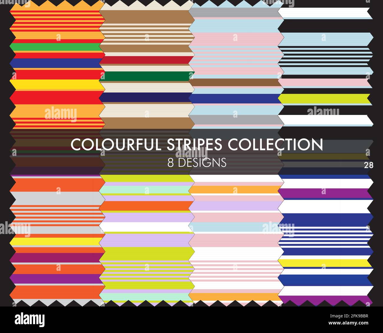 Colourful striped seamless pattern collection includes 8 design ...