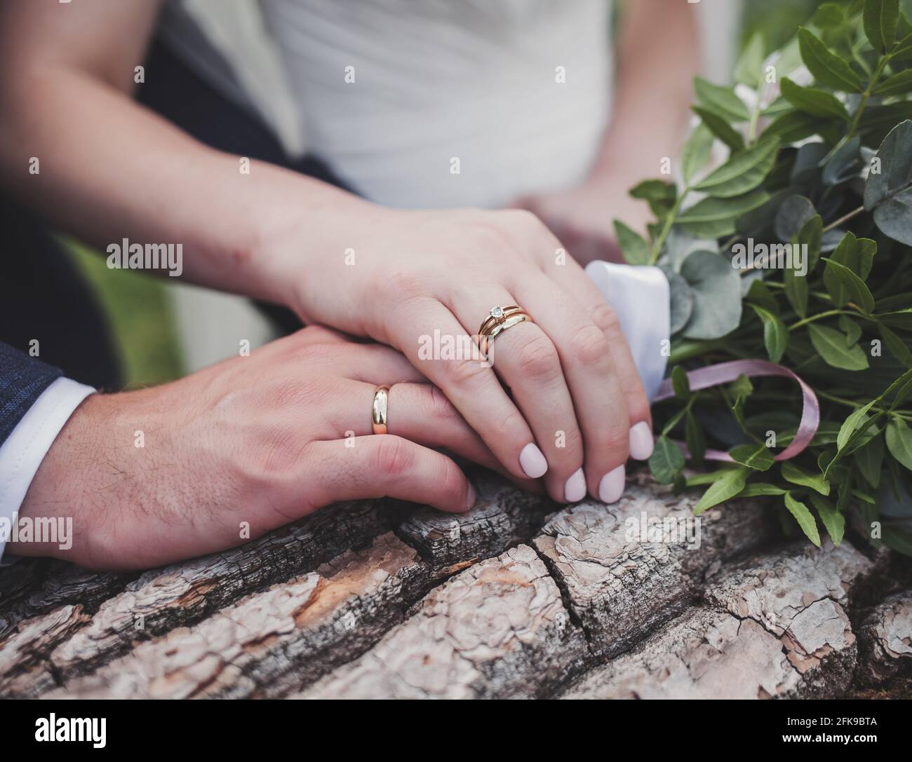 Newly married couple. Close-up of a wedding couple with rings on their ...