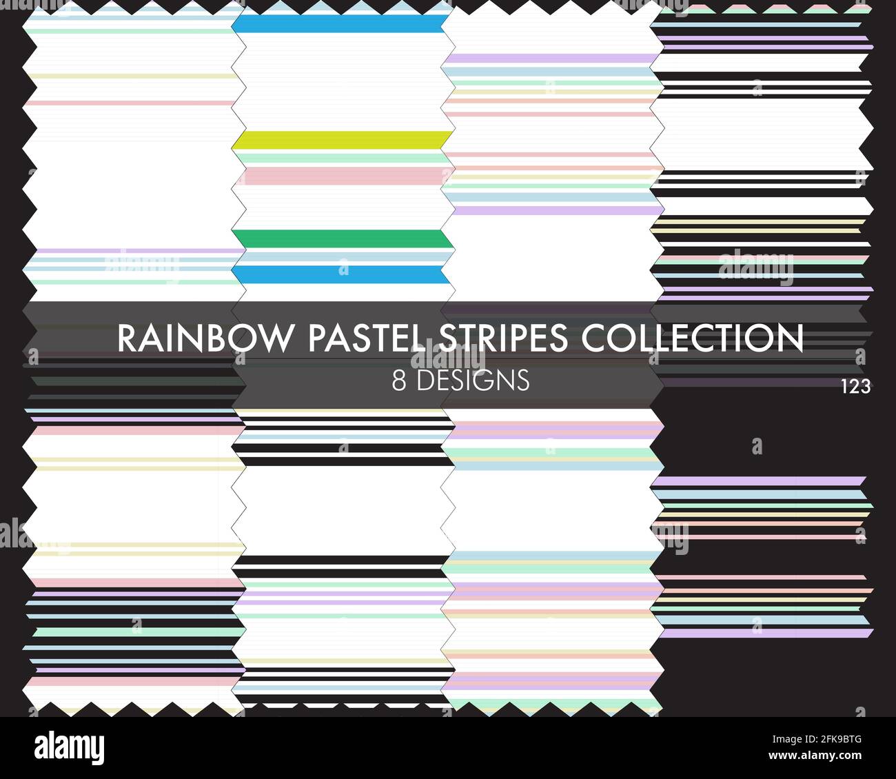 Rainbow striped seamless pattern collection includes 8 design swatches ...