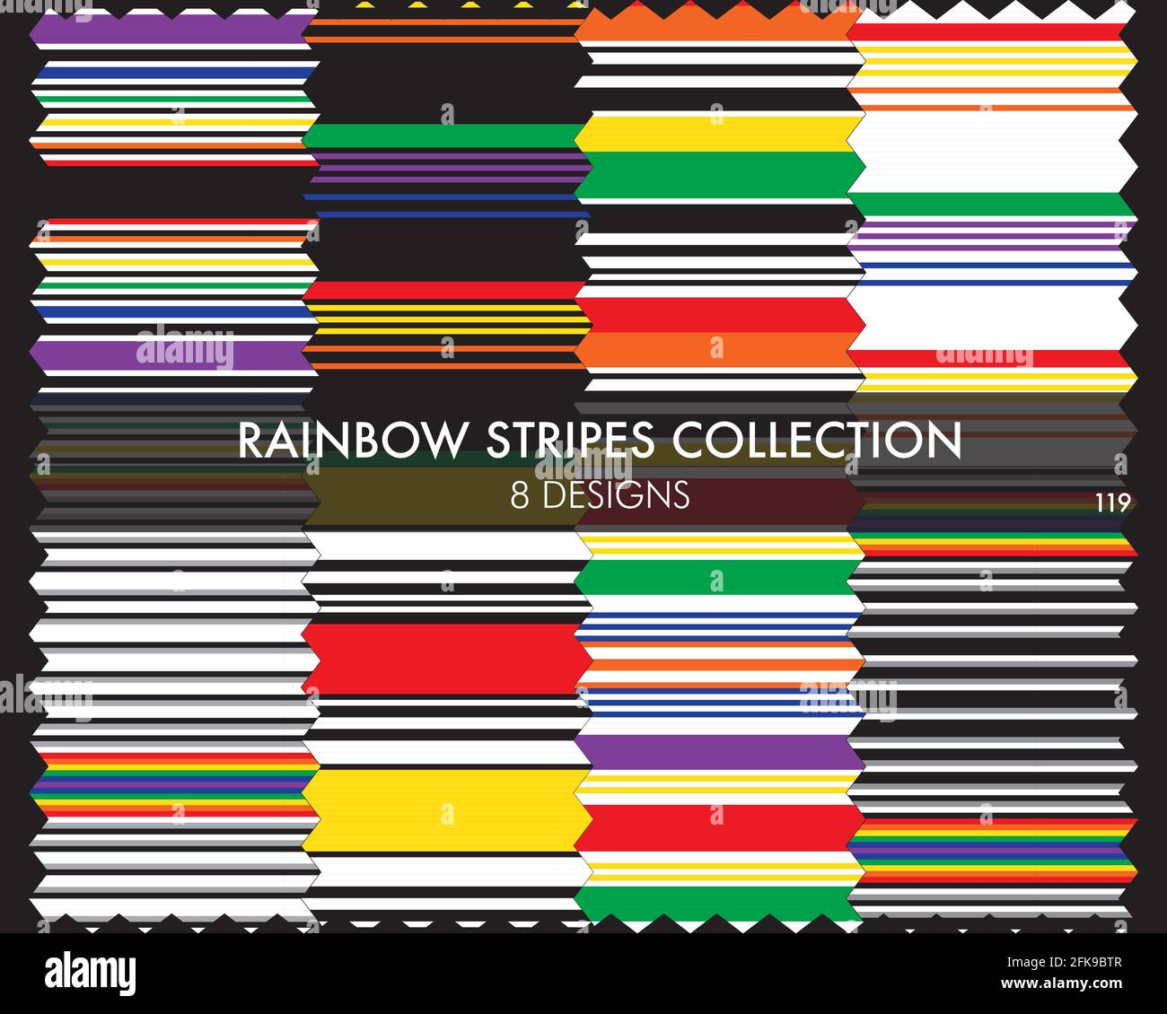 Rainbow striped seamless pattern collection includes 8 design swatches ...