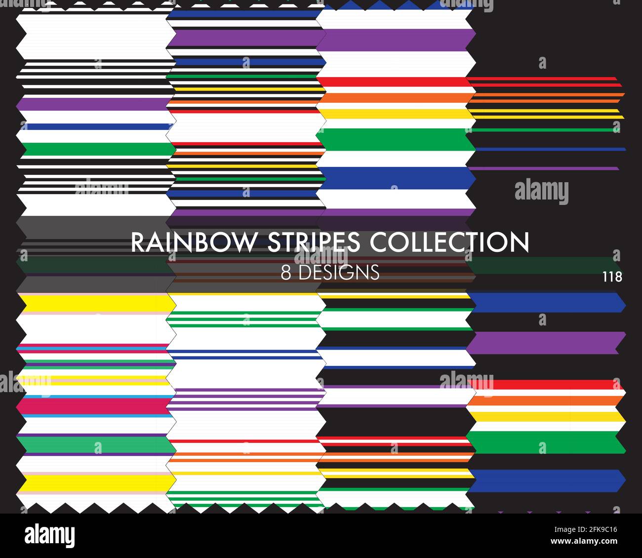 Rainbow striped seamless pattern collection includes 8 design swatches ...
