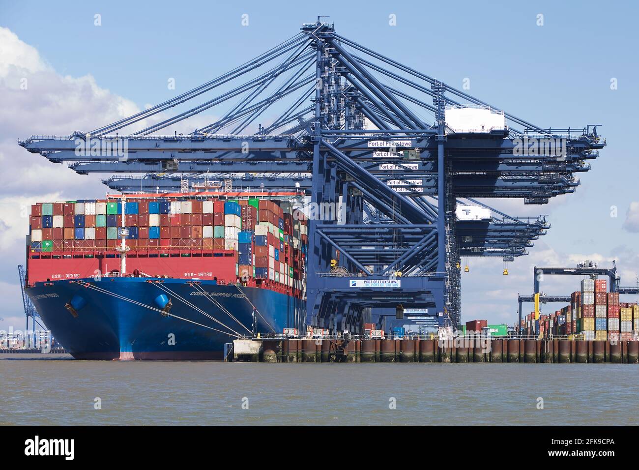 Container ship Cosco Shipping Pisces docked at the Port of Felixstowe ...