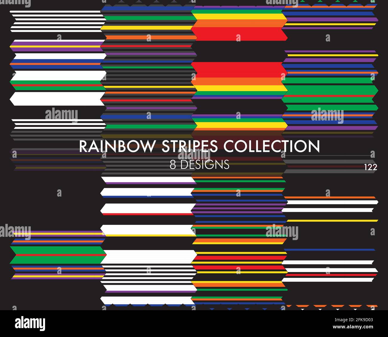 Rainbow striped seamless pattern collection includes 8 design swatches ...
