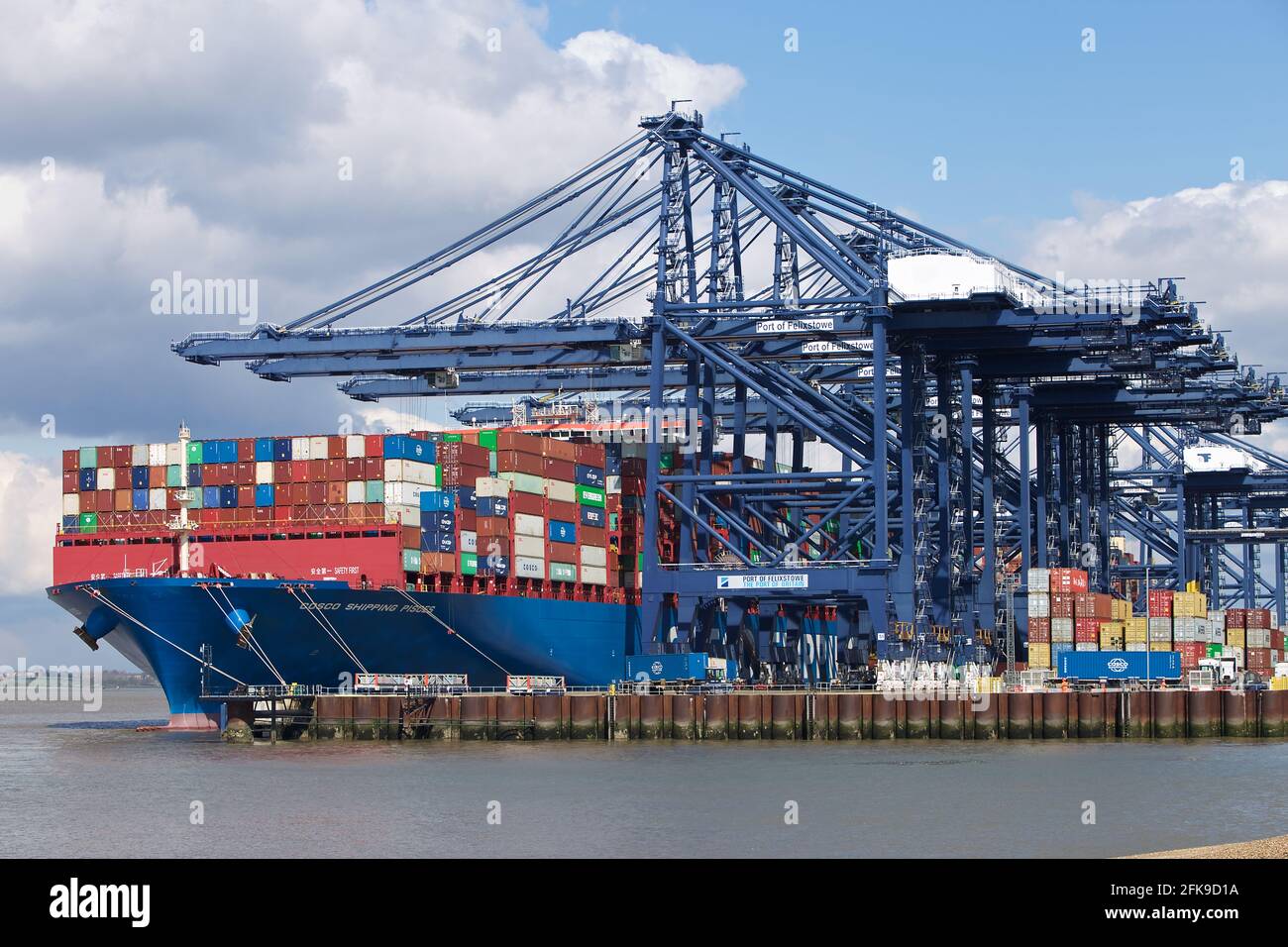Container ship Cosco Shipping Pisces docked at the Port of Felixstowe ...