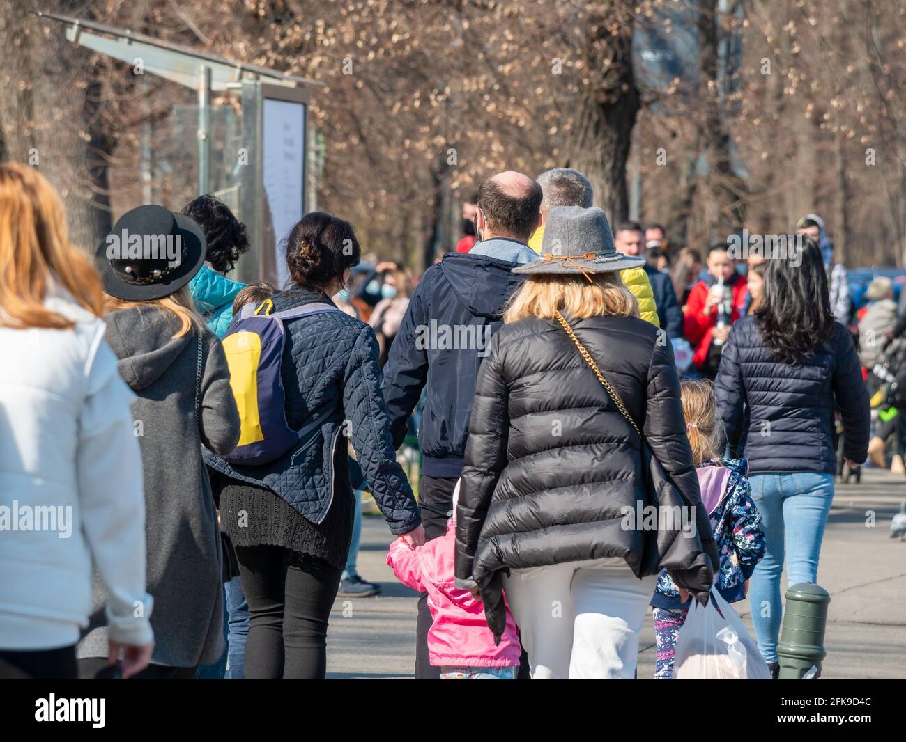 Crowd of people walking on the sidewalk in Bucharest, Romania Stock ...