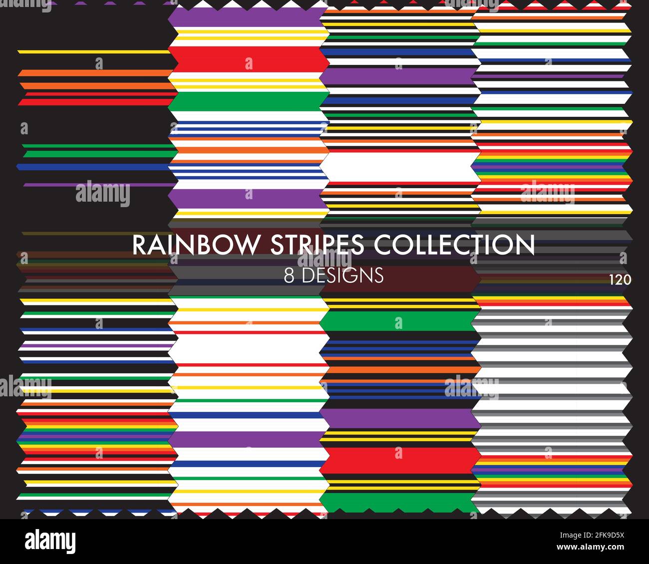 Rainbow striped seamless pattern collection includes 8 design swatches ...