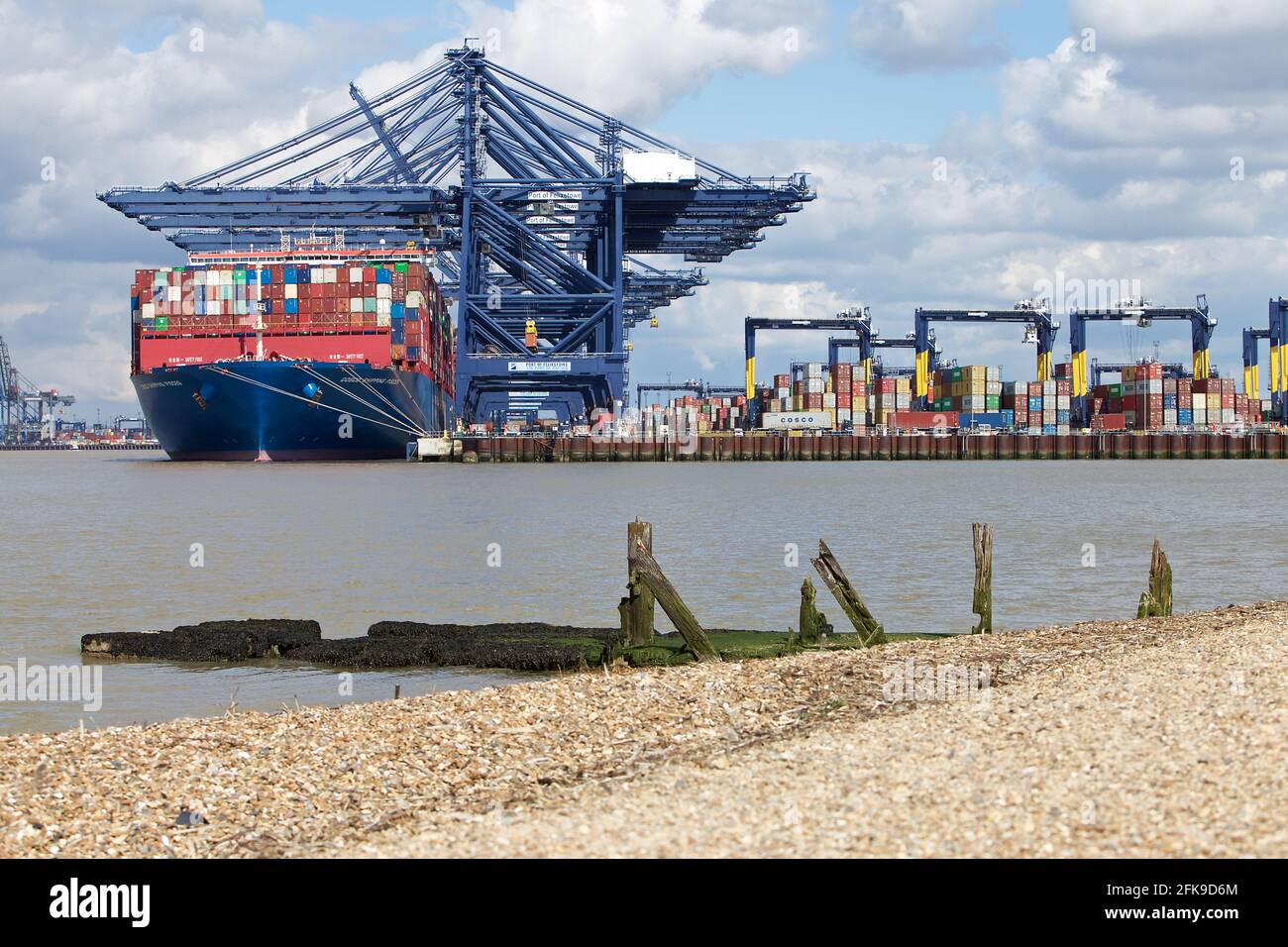 Container ship Cosco Shipping Pisces docked at the modern Port of ...