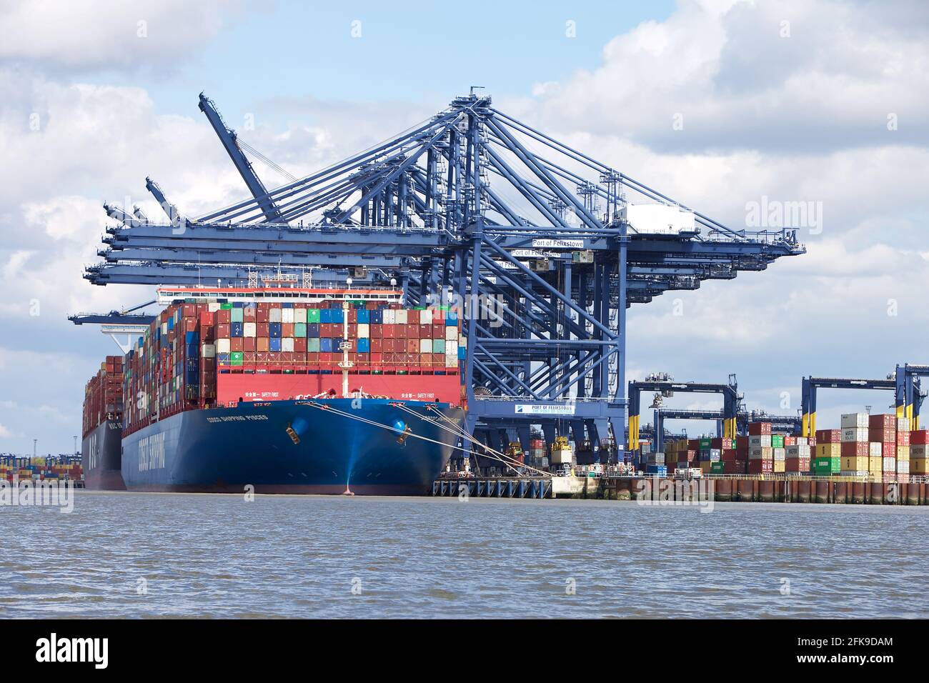 Container ship Cosco Shipping Pisces docked at the Port of Felixstowe ...