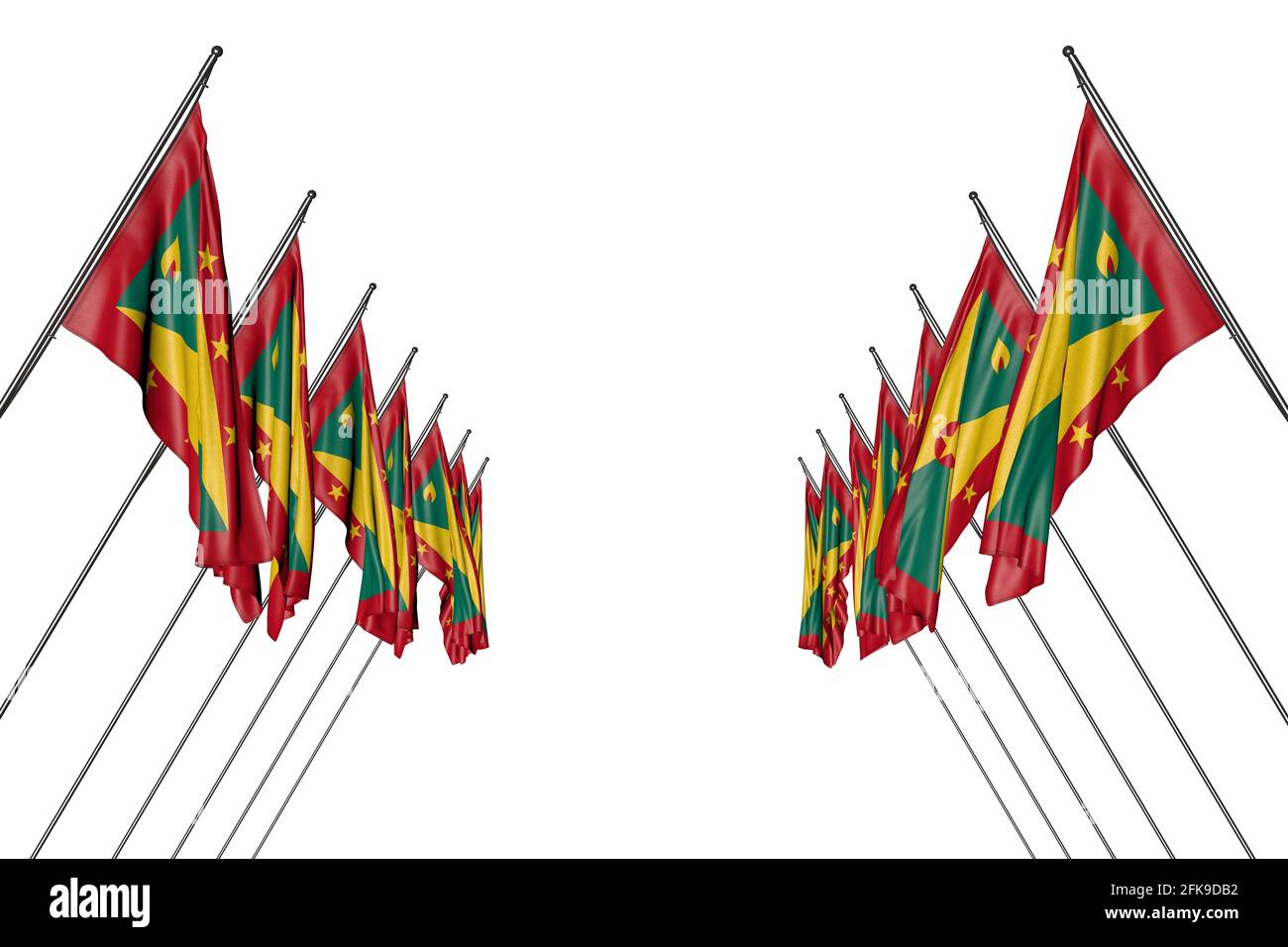 beautiful feast flag 3d illustration - many Grenada flags hanging on in ...