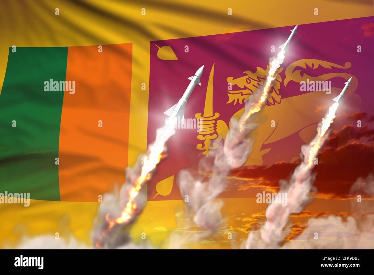 Modern strategic rocket forces concept on sunset background, Sri Lanka ...