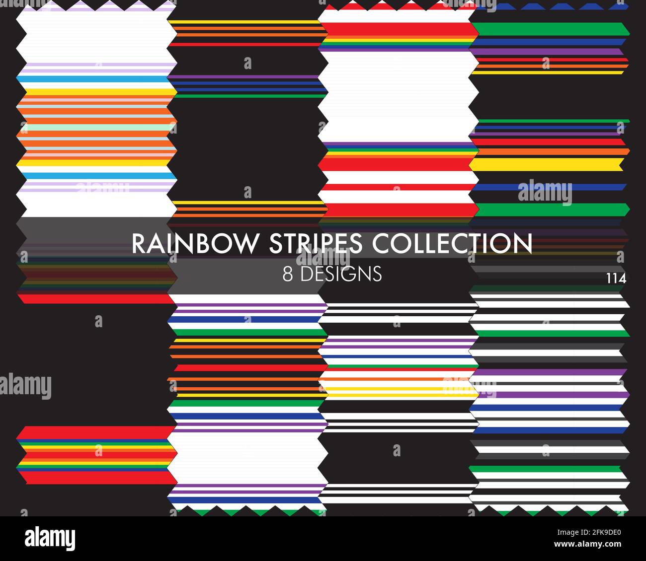 Rainbow striped seamless pattern collection includes 8 design swatches ...
