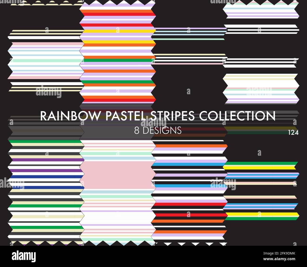 Rainbow striped seamless pattern collection includes 8 design swatches ...